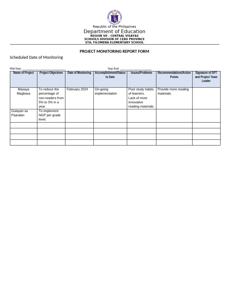 MONITORING FORM | PDF