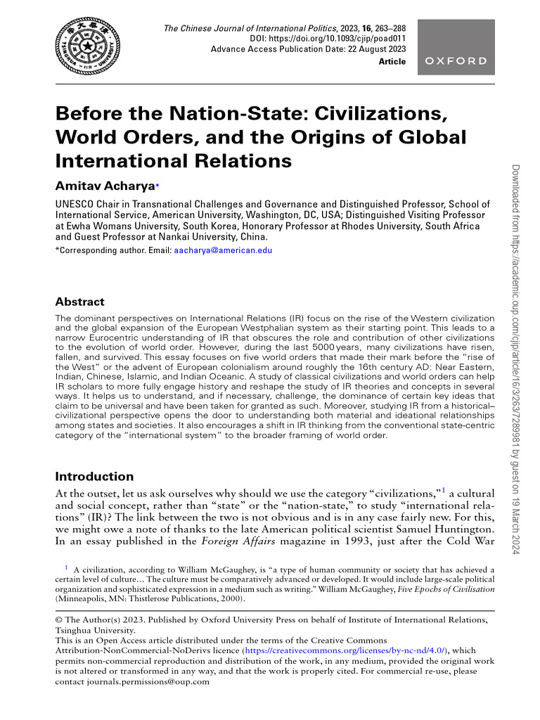 Before The Nation-State Civilizations Amitav Acharya | PDF ...