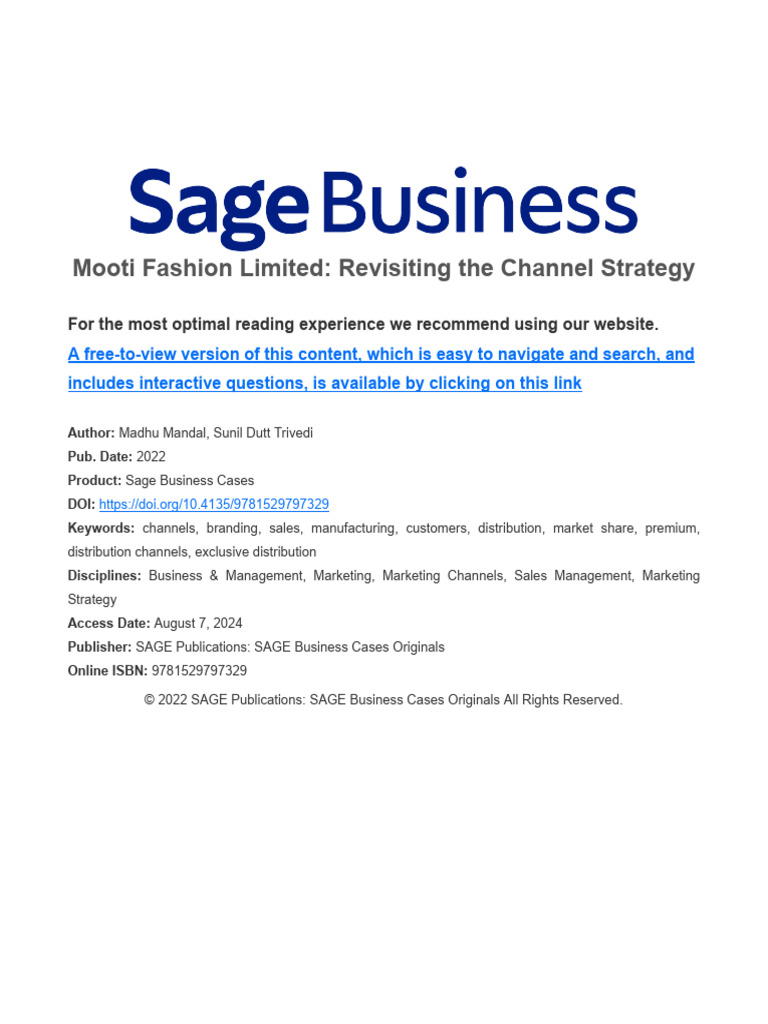 Mooti Fashion Limited Revisiting The Channel Strategy | PDF | Brand | E ...
