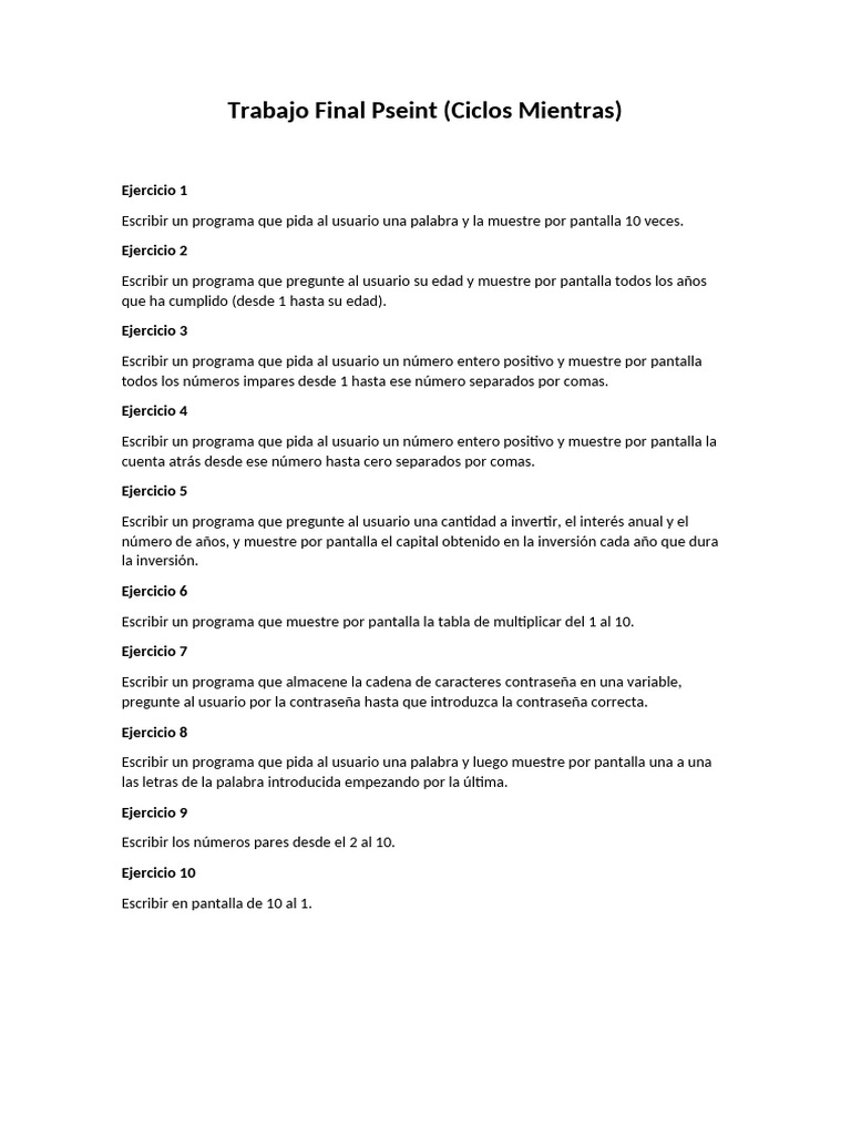 Ejercicios Pseint: Ciclos Mientras | PDF