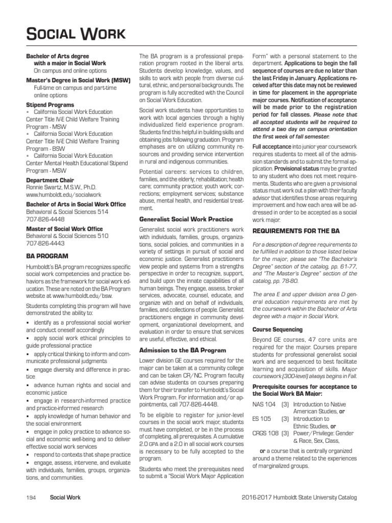 Social Work BA Program Overview | PDF | Social Work | Liberal Arts ...