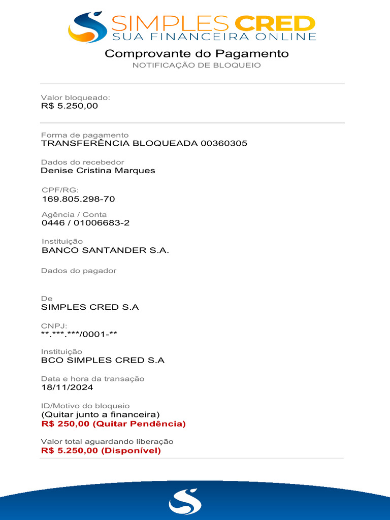 Comprovante do Pagamento - Simples Financeira-45 | PDF