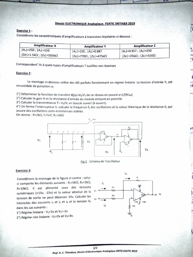 Examen Corro Electronique Analogique 2018-19 | PDF