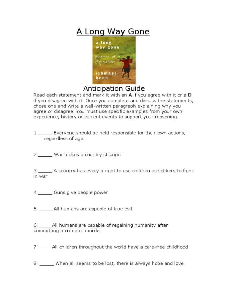 A Long Way Gone Anticipation Guide | PDF