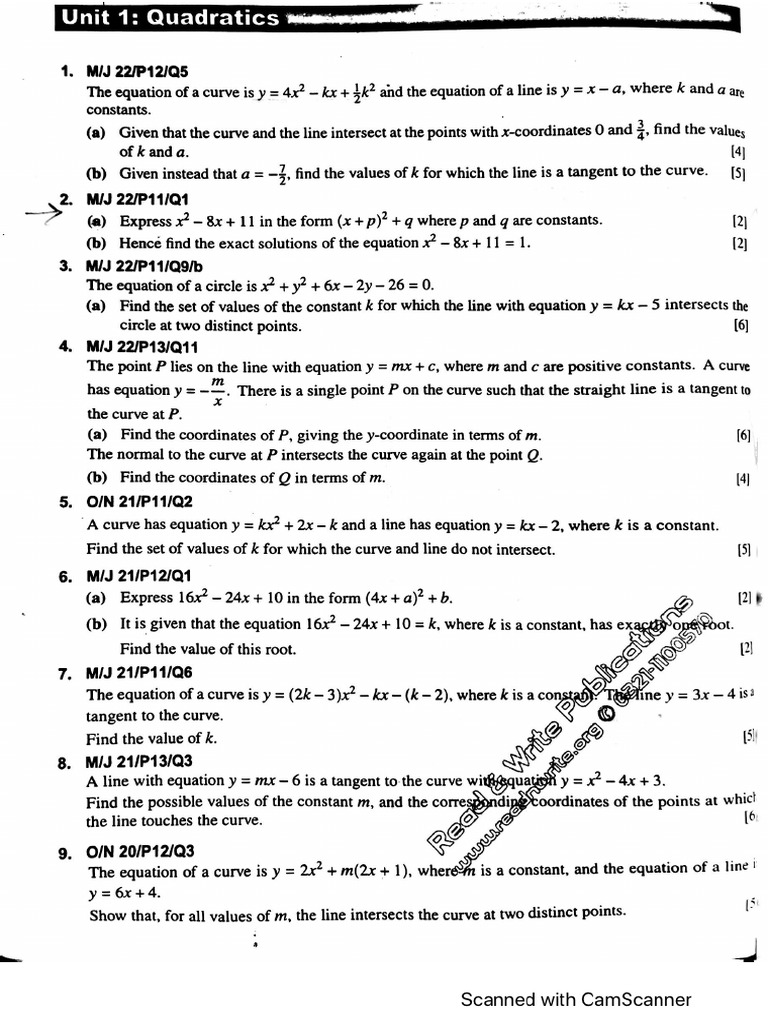 Quadratics Topical 9609 CIE Alevel | PDF