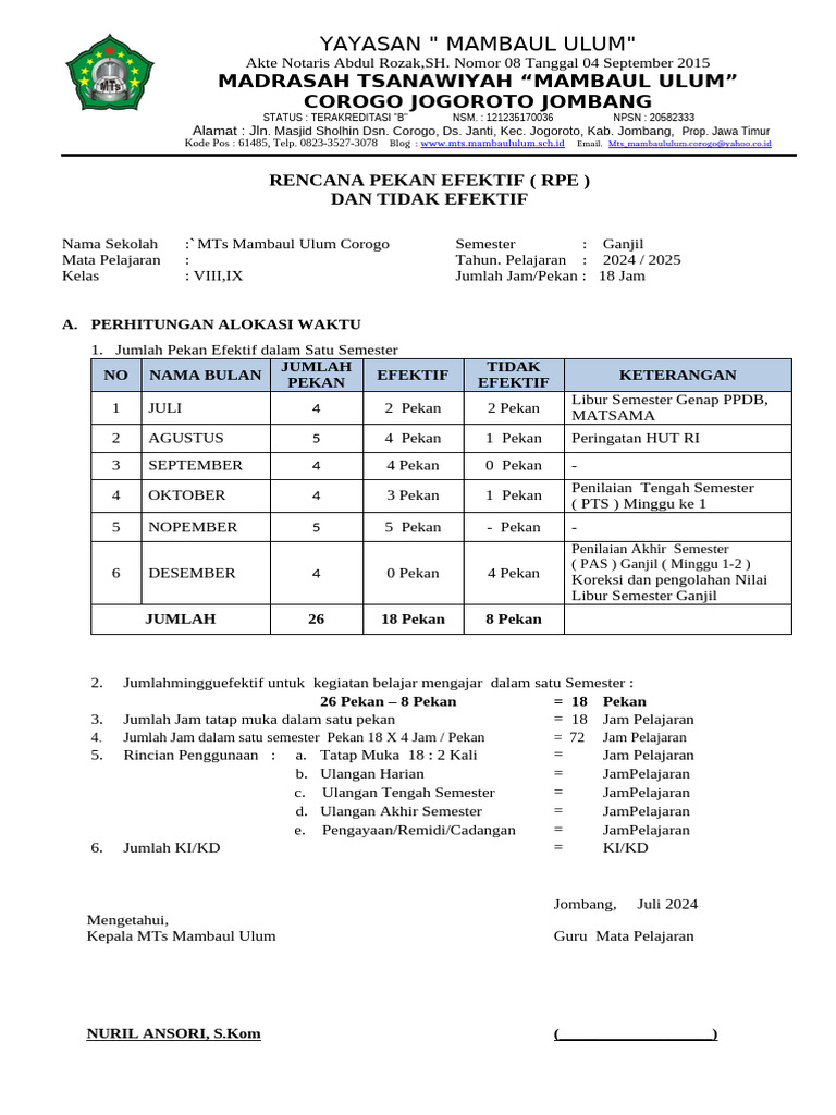 Rpe Tahun 2024-2025 - Ganjil | PDF