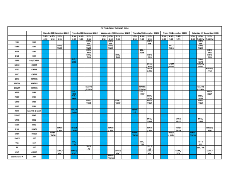 Evening Doubt Class Time-Table-2-7 Dec. 2024 | PDF