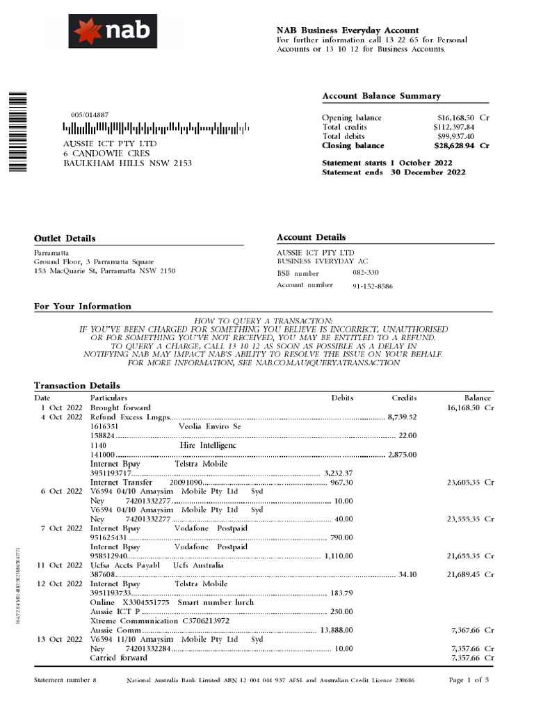 NAB Business Everyday Account | PDF | Credit Card | Debits And Credits