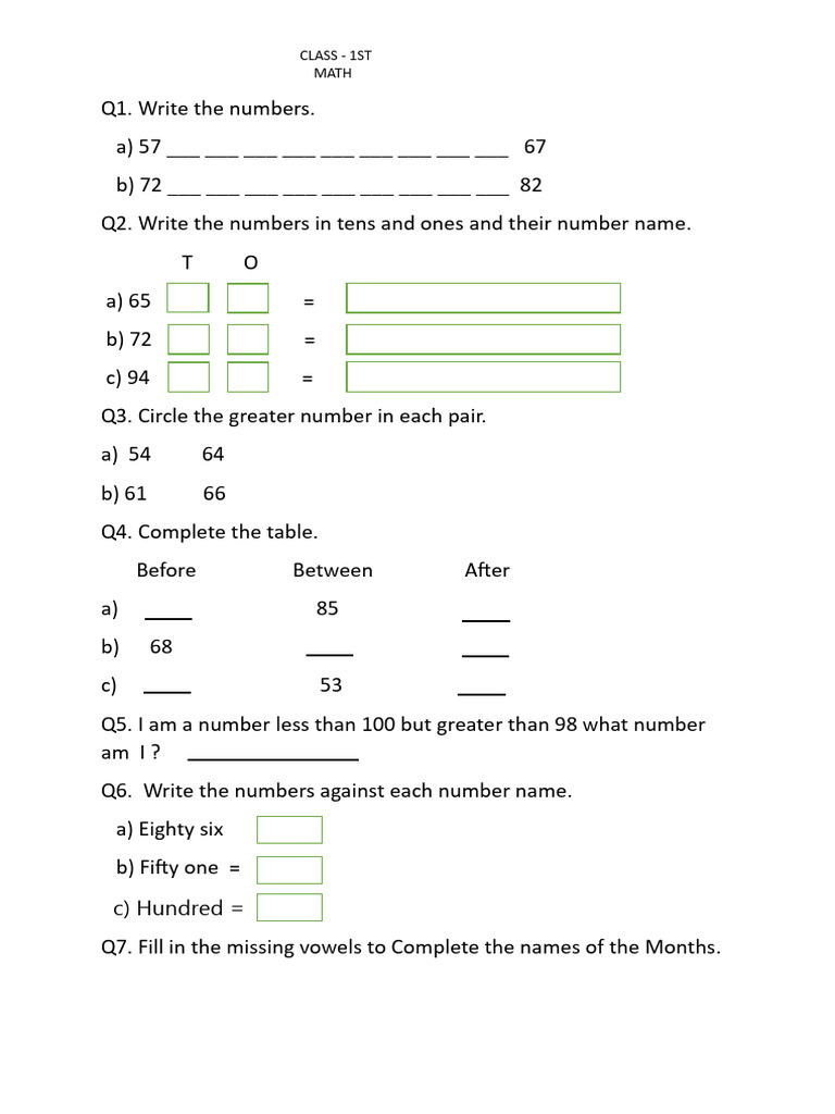 CLASS 1ST MATH | PDF