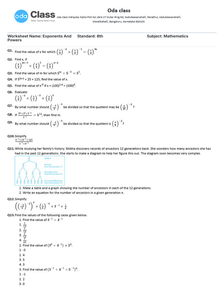 Exponents and Powers Worksheet | PDF | Planets | Solar System