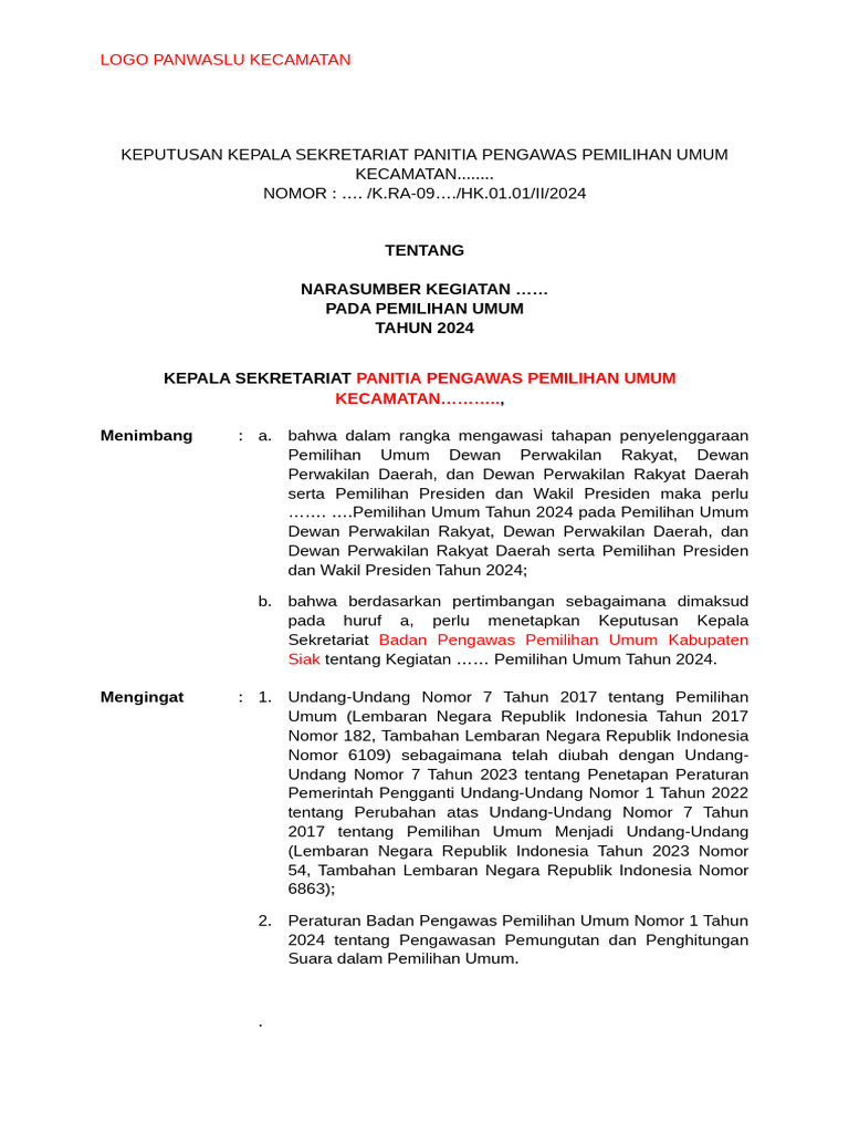 Contoh SK Narasumber | PDF