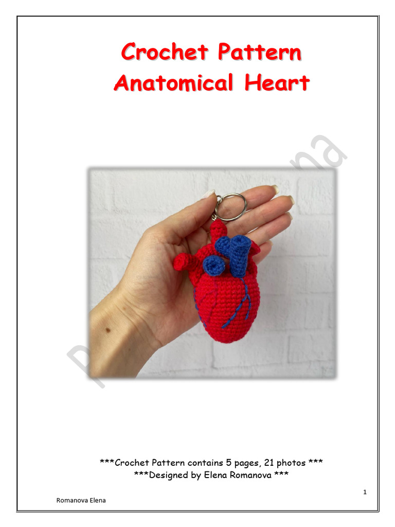 Free Crochet Anatomical Heart Pattern | PDF | Crochet | Yarn