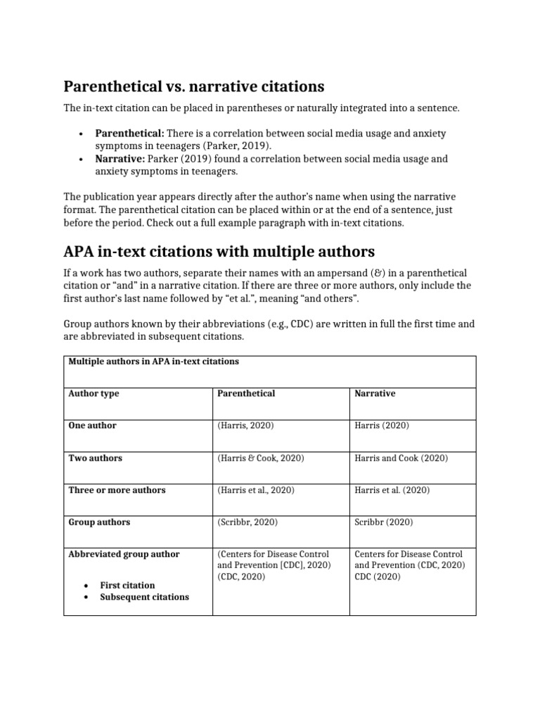 Apa 7TH Edition in Text Citation | PDF | Citation | Apa Style