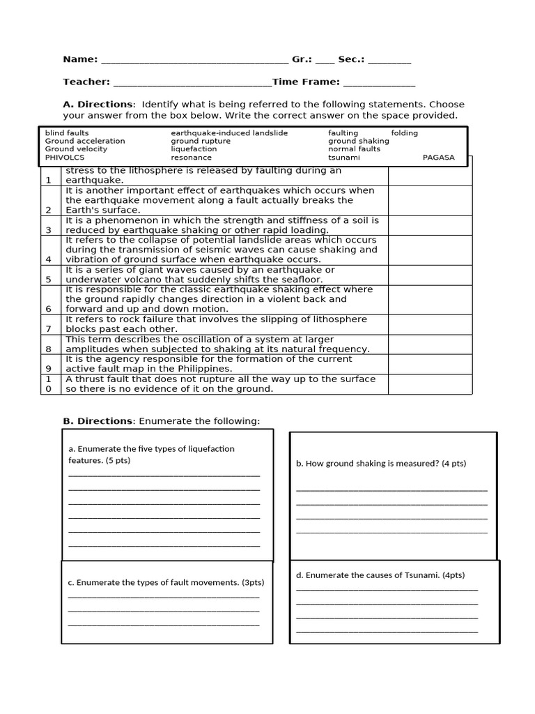DRRR Activity 1st Quarter Earthquake Hazard 3 | PDF | Earthquakes ...