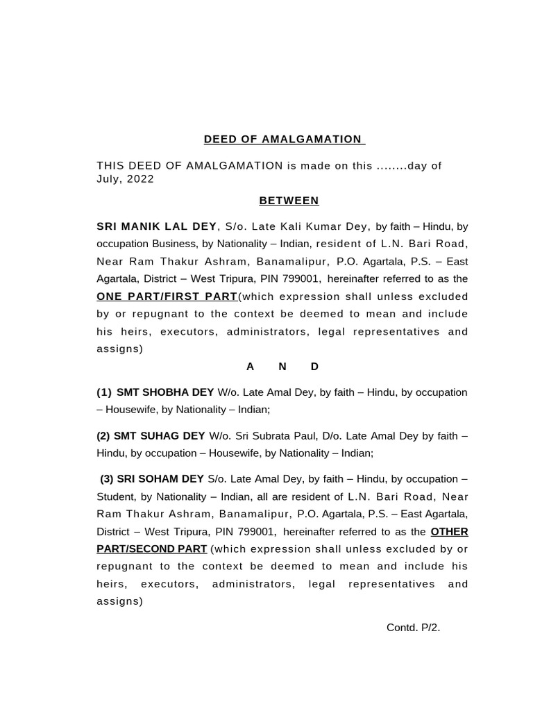 Deed of Amalgamation of Banamalipur | PDF | Private Law | Property Law