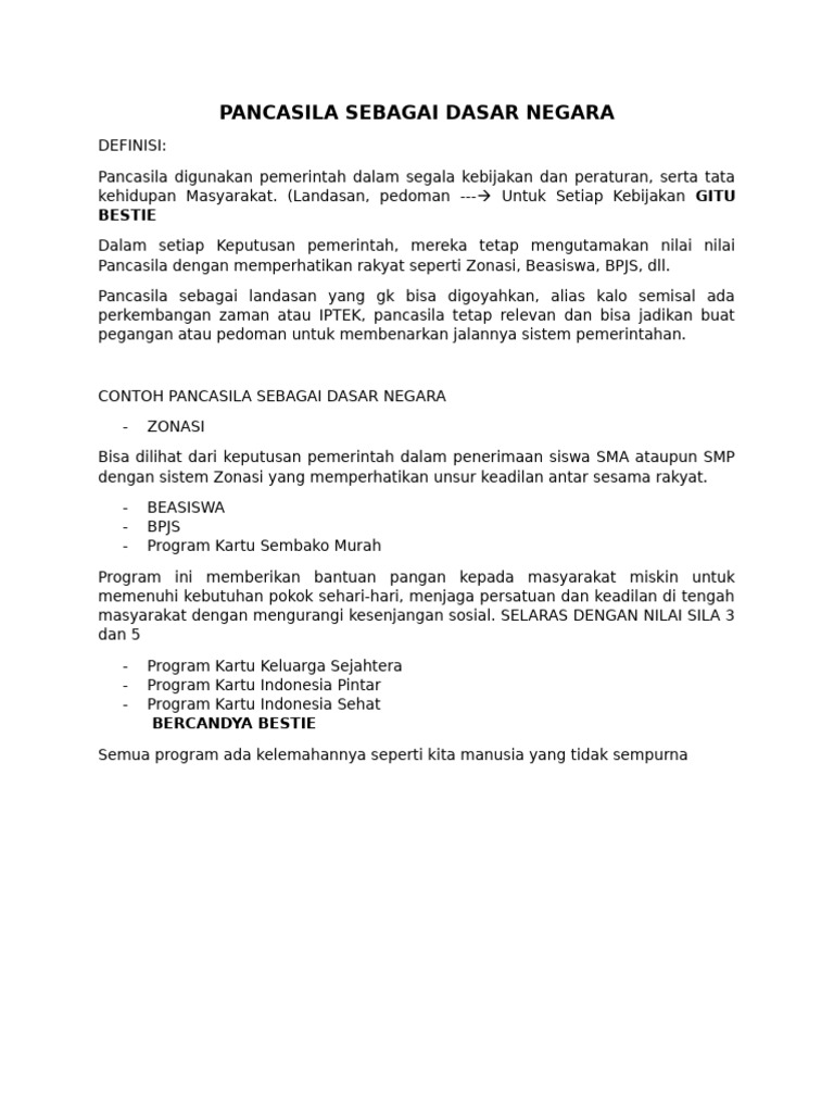 Pancasila Sebagai Dasar Negara | PDF