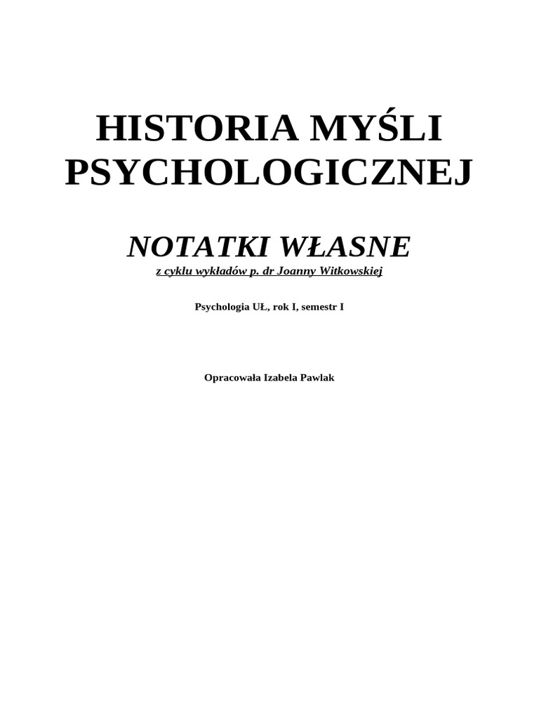 Historia Myśli Psychologicznej | PDF