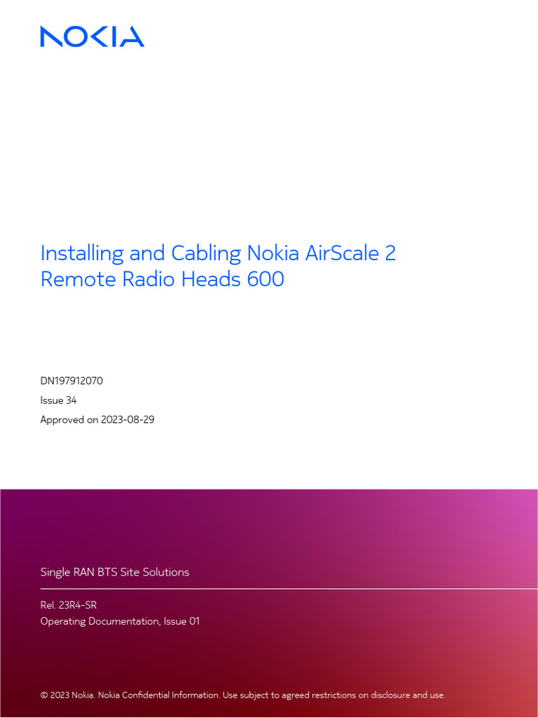 Installing and Cabling Nokia AirScale 2 Remote Radio Heads 600 | PDF ...