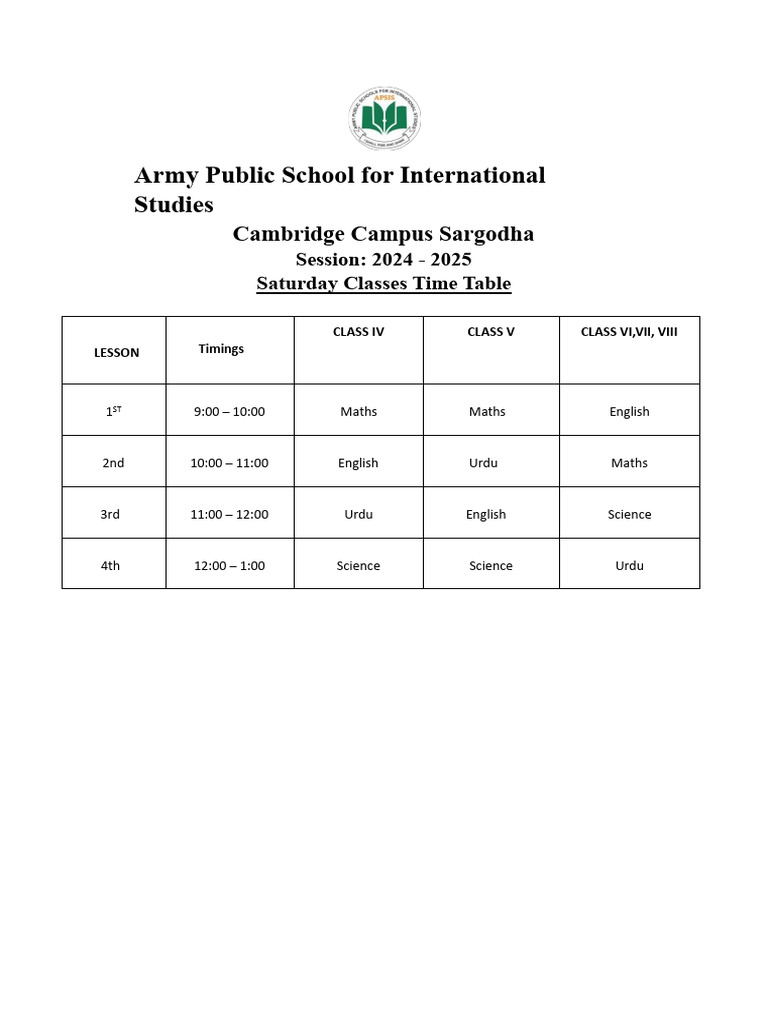 Saturday Time Table | PDF