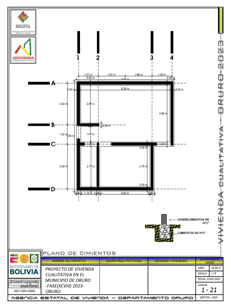 Plano de Cimientos: Proyecto de Vivienda Cualitativa en El Municipio de Oruro - FASE (XCVIII ...