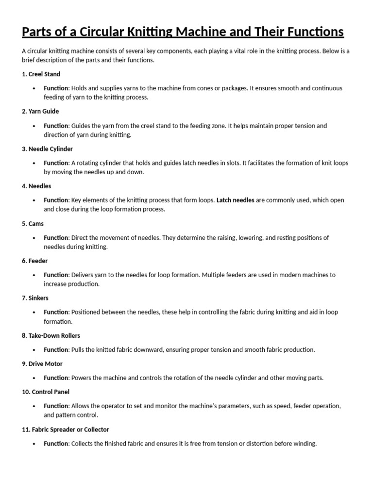 Parts of A Circular Knitting Machine and Their Functions | PDF ...