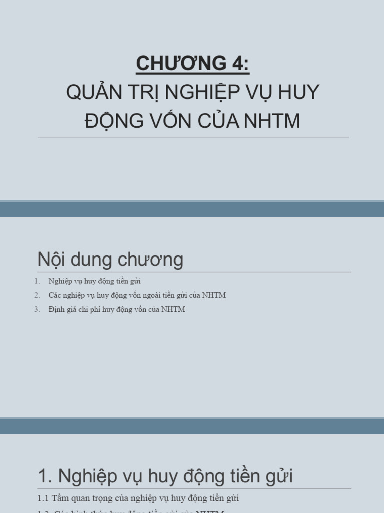 Chương 4 - Quản Trị Nghiệp Vụ Huy Động Vốn Của NHTM | PDF