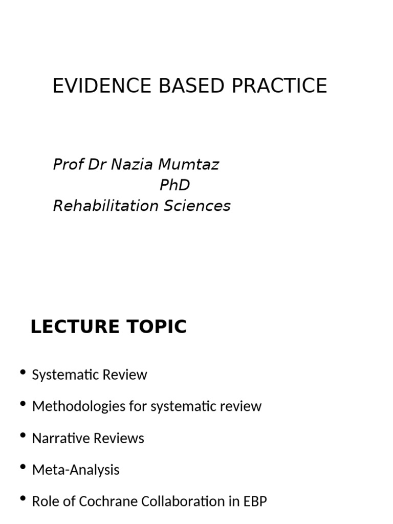 EBP Lec-7 NRS SR | PDF | Systematic Review | Meta Analysis