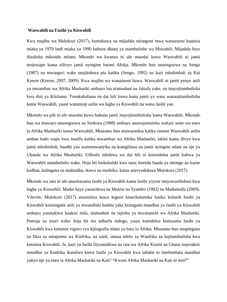 Fasihi Ya Kiswahili | PDF