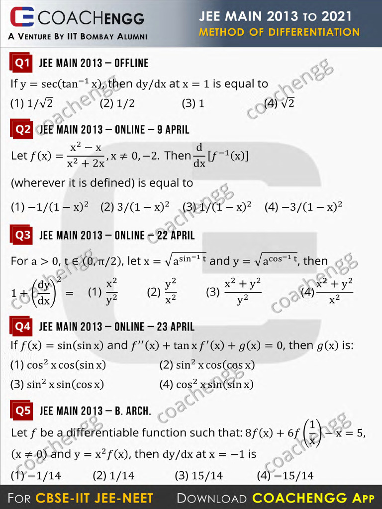 0 - 21 - R. Method of Differentiation - 40Q | PDF