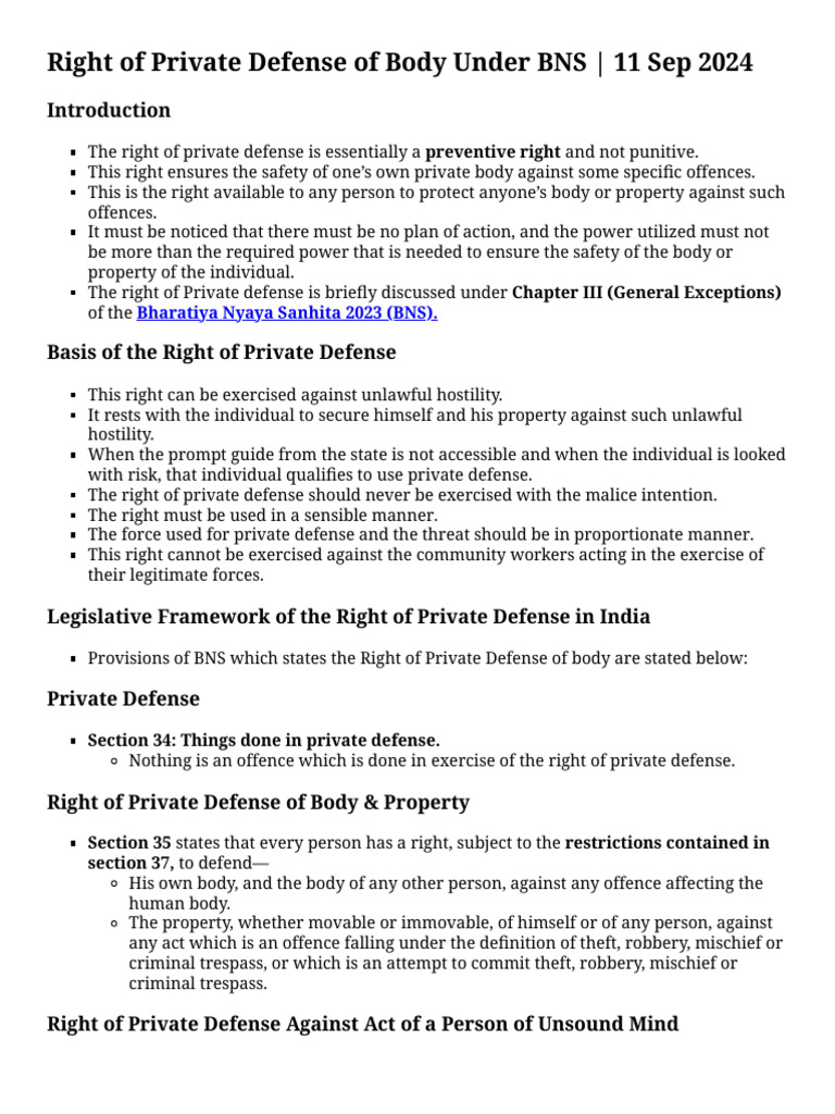 Nature and scope of right of private defence | PDF | Assault | Robbery