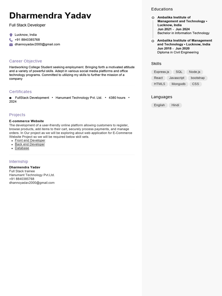 myResume (1) | PDF | Computing | Software Development