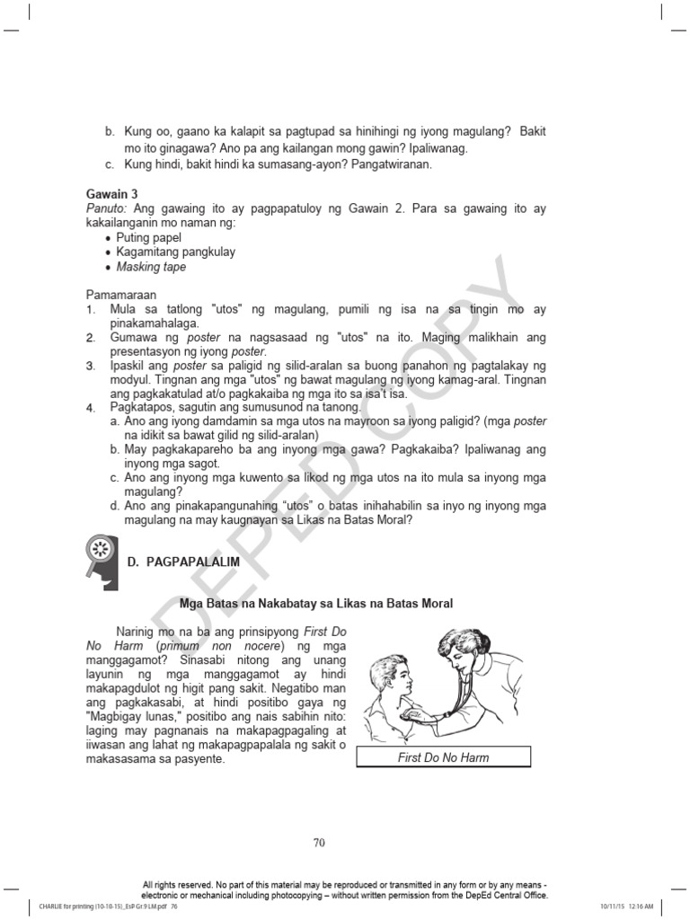 Mga Batas Na Nakabatay Sa Likas Na Batas Moral Modyul 2 QTR 2 | PDF
