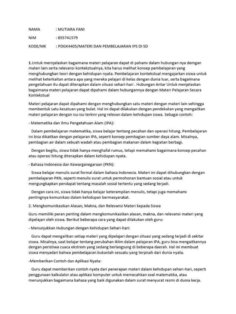 Mutiara Fani Tugas 3 Materi Dan Pembelajaran Ips Di SD | PDF