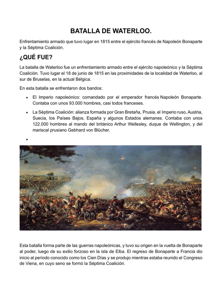 Batalla de Waterloo | PDF | Batalla de waterloo | Primer imperio francés