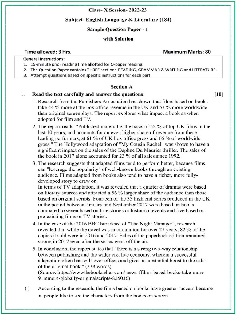 @Class_10_guides English sample paper -1 | PDF