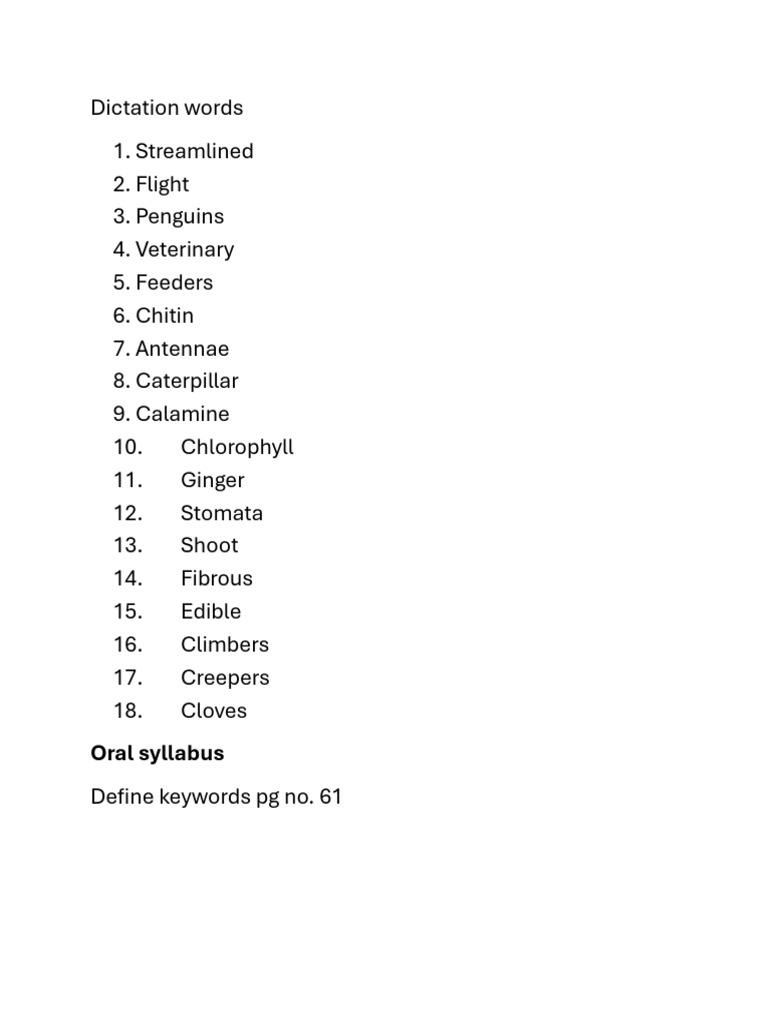 Grade 3 Dictation and Oral Syllabus | PDF