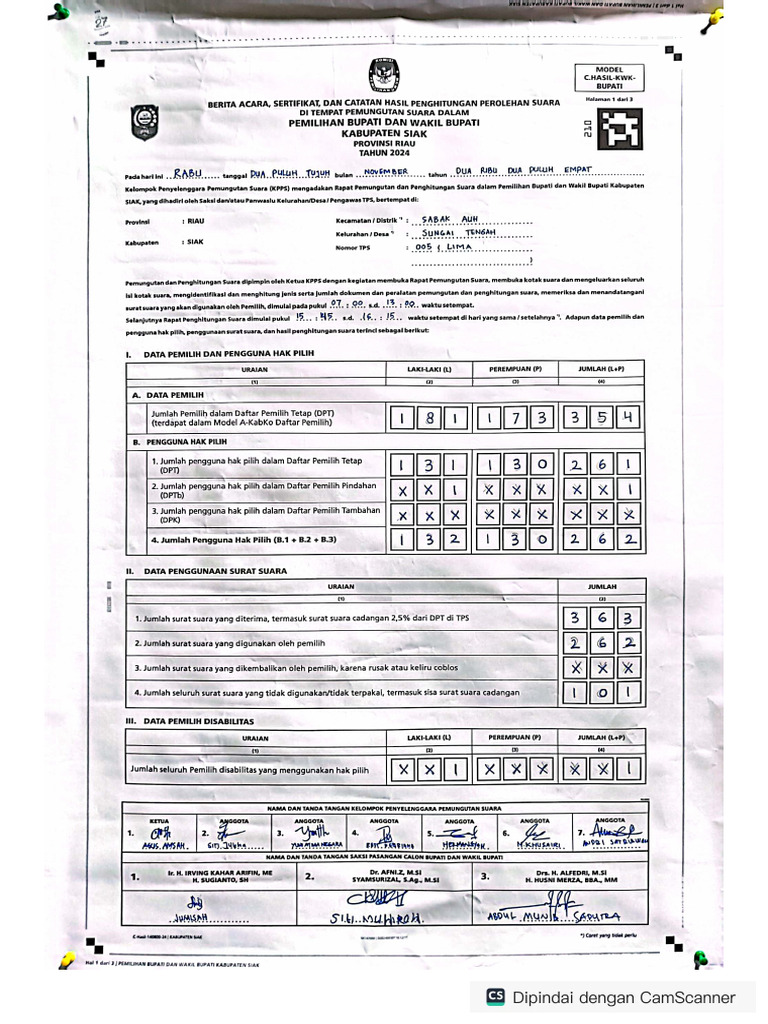 Sungai Tengah (BUPATI) TPS 005 | PDF