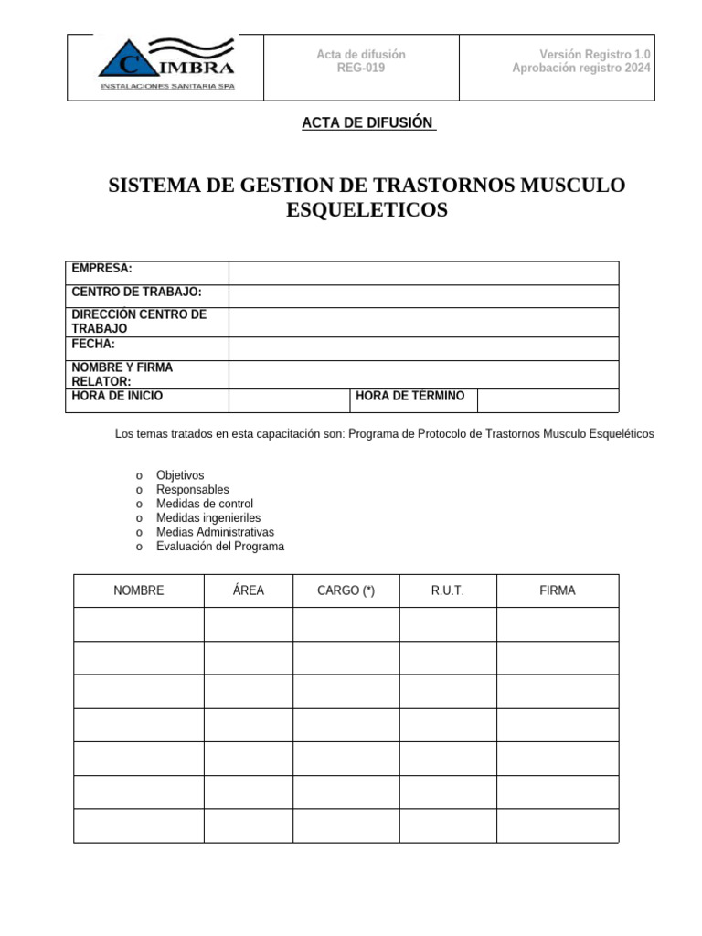 REG-019 Sistema Gestion TMERT | PDF