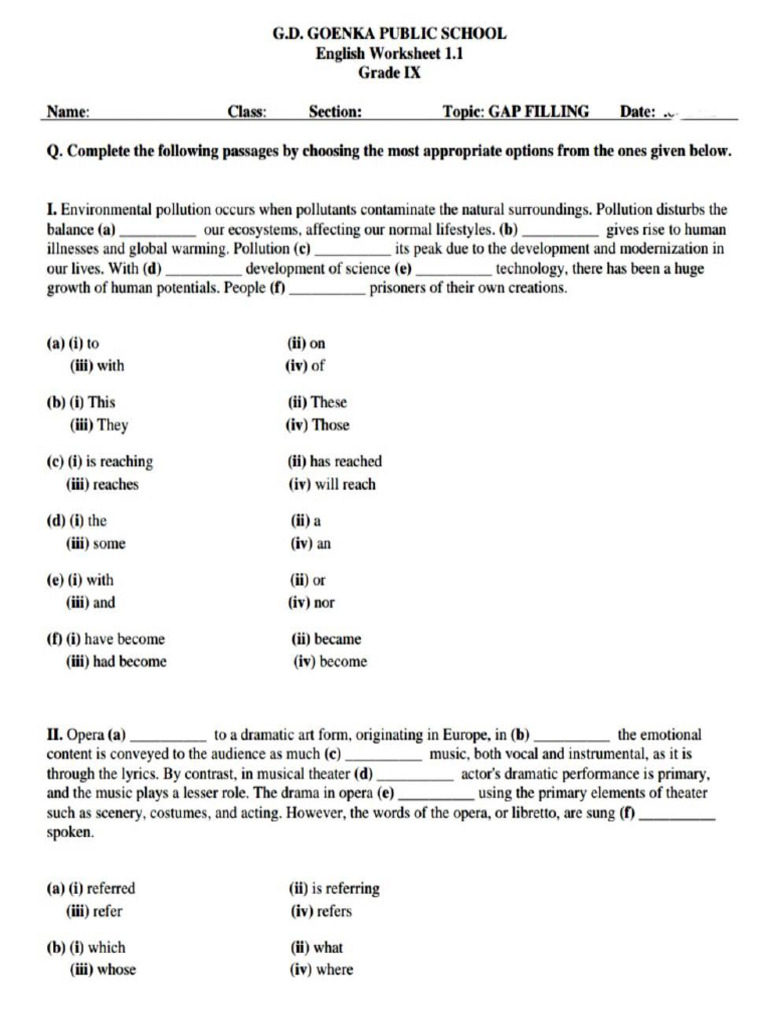 Grammer Worksheet | PDF