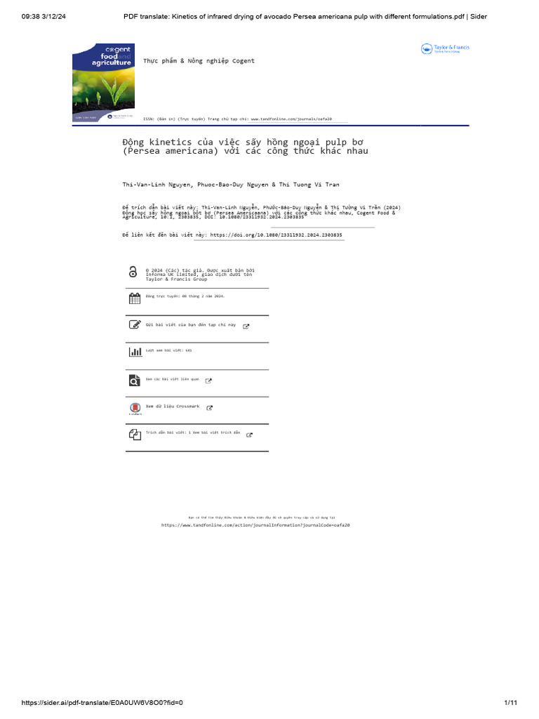 PDF translate_ Kinetics of infrared drying of avocado Persea americana pulp with different ...