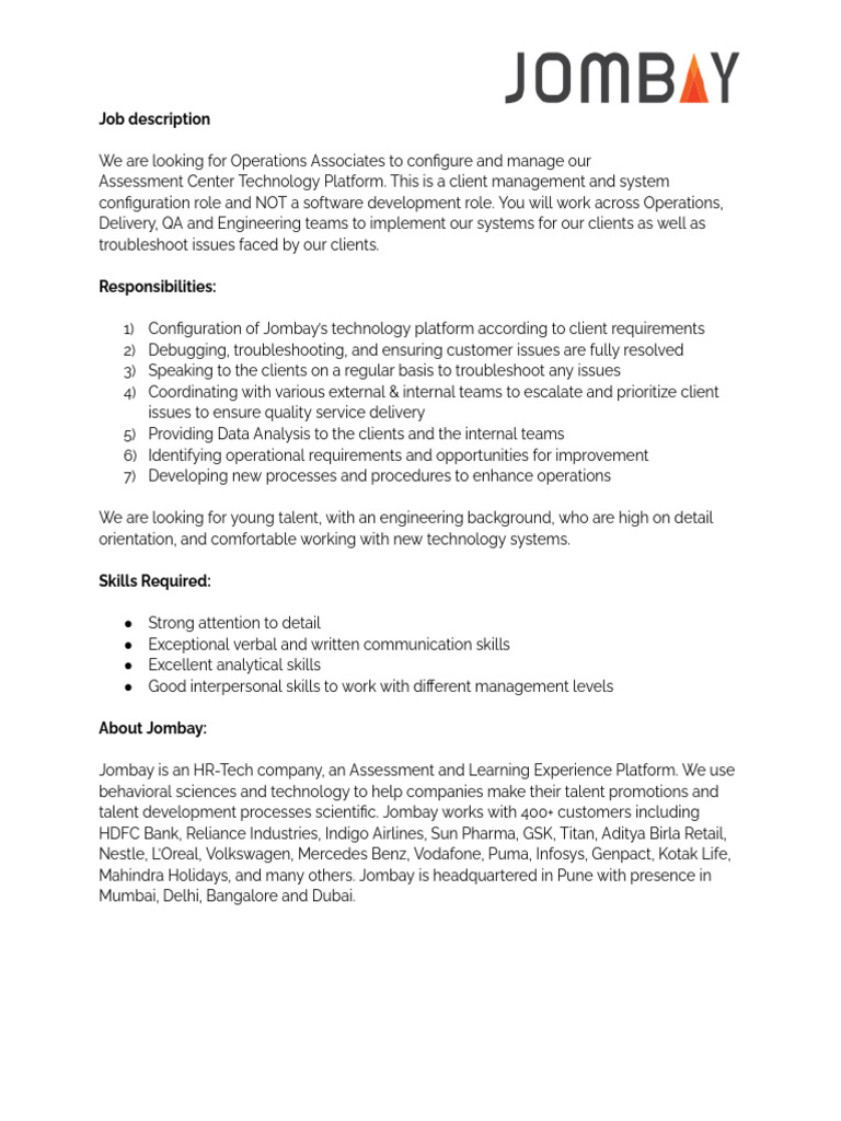 Operations Associate Job Description | PDF