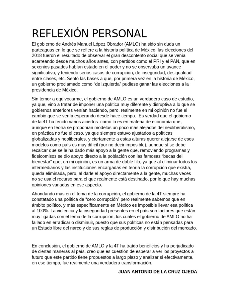 Reflexión Personal 4T | PDF | Neoliberalismo | Ciencias Políticas