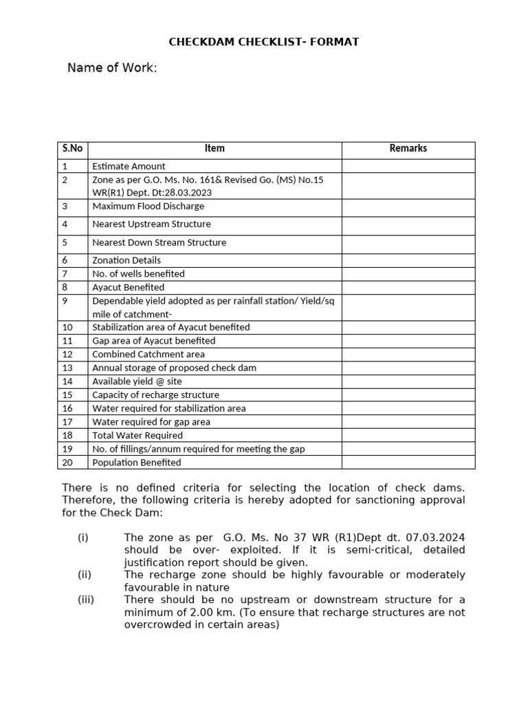 Checklist for Irrigation Structure - Format IV | PDF | Groundwater | River