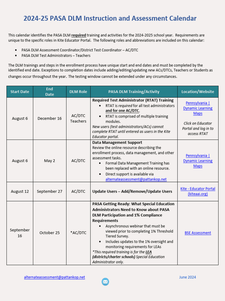 2024-25 PASA DLM Assessment Calendar | PDF | Software | Computing