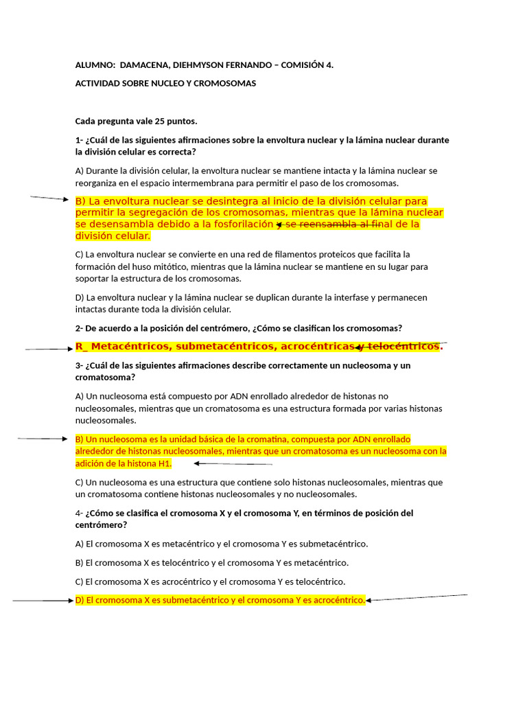Actividad Núcleo y Cromosoma (1) Respondido | PDF