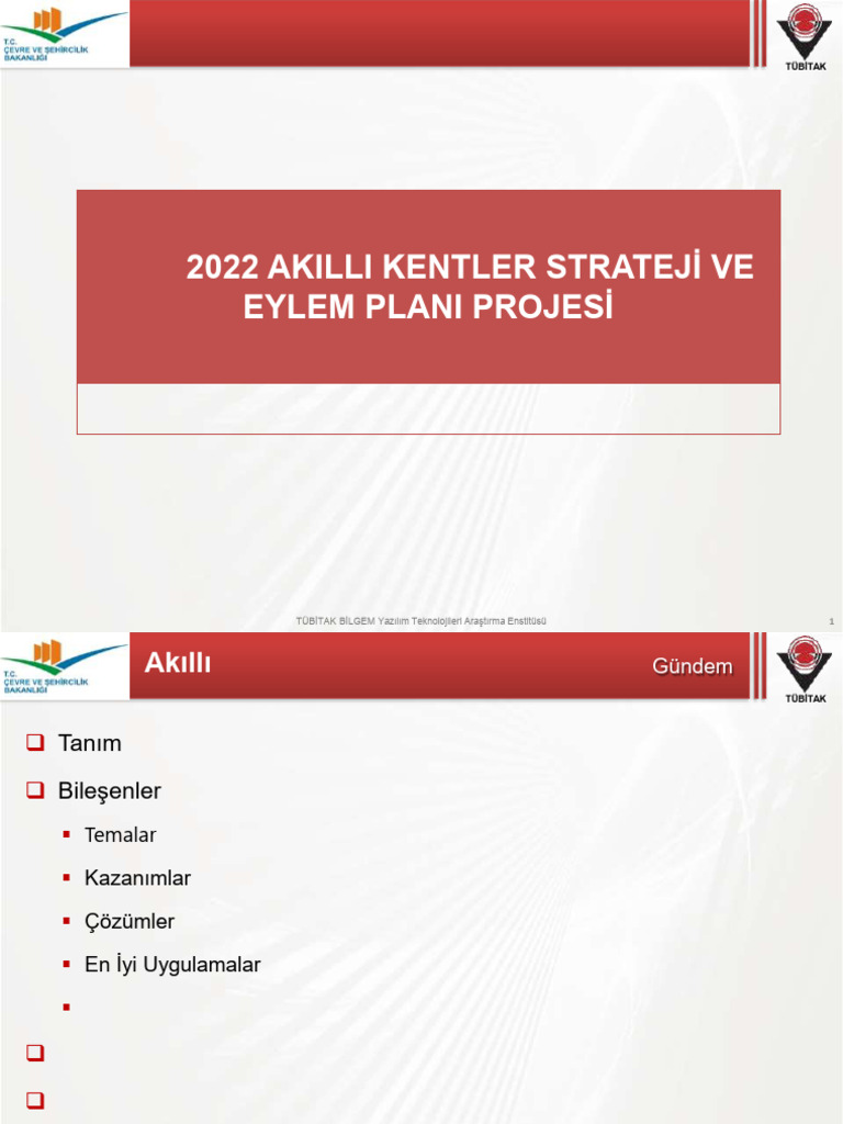 2019-2022 Akilli Kentler Strateji Ve Eylem Plani Projesi: Tübitak | PDF