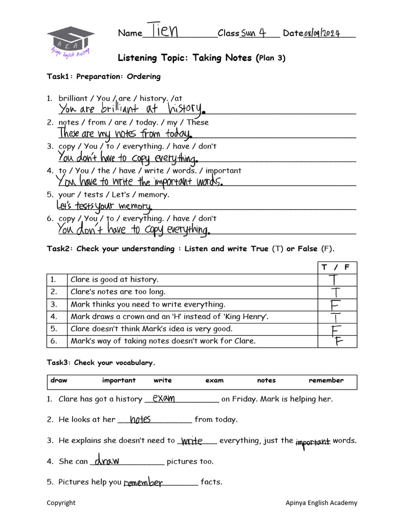 Listening Taking Notes Plan3 | PDF