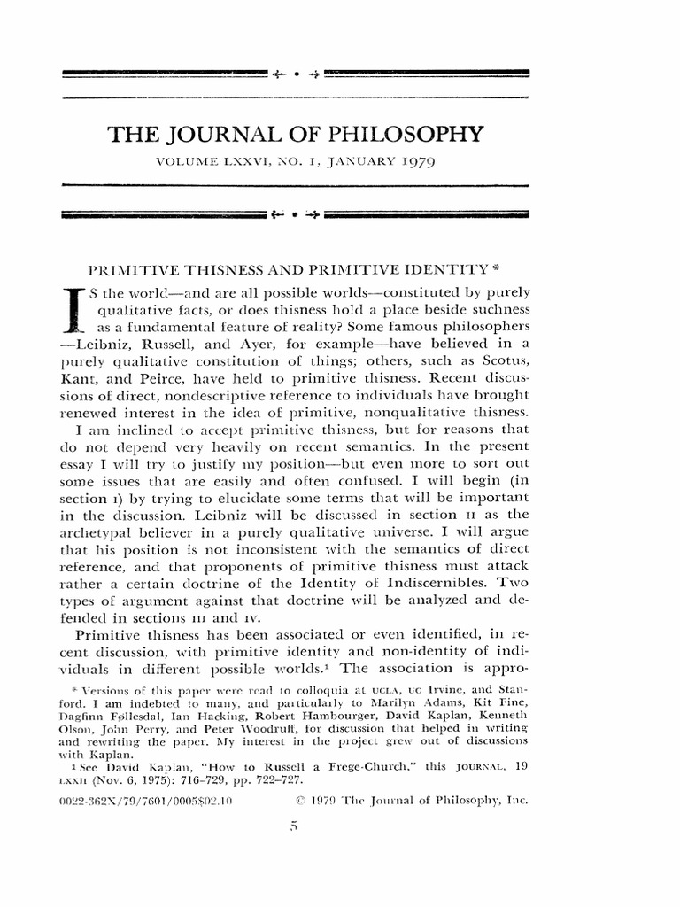 Primitive Thisness and Primitive Identity | PDF