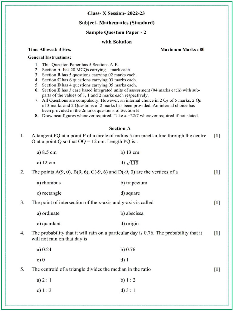 @Class_10_Guides MATHS standard sample paper -2 | PDF