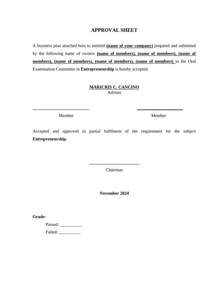 Business Plan Approval Sheet | PDF